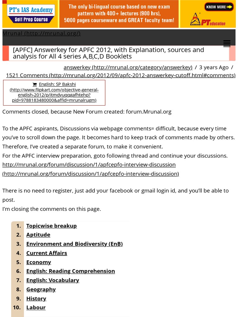 (APFC) Answerkey For APFC 2012, With Explanation, Sources and Analysis ...