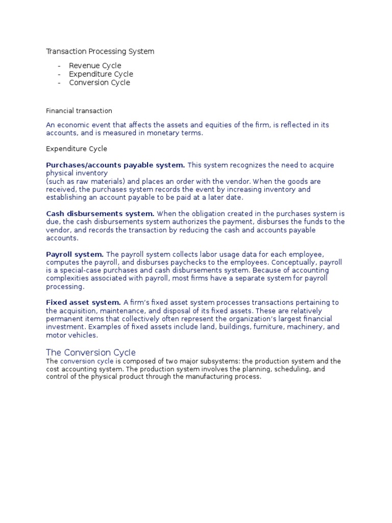 Transaction Processing System - Revenue Cycle - Expenditure Cycle ...