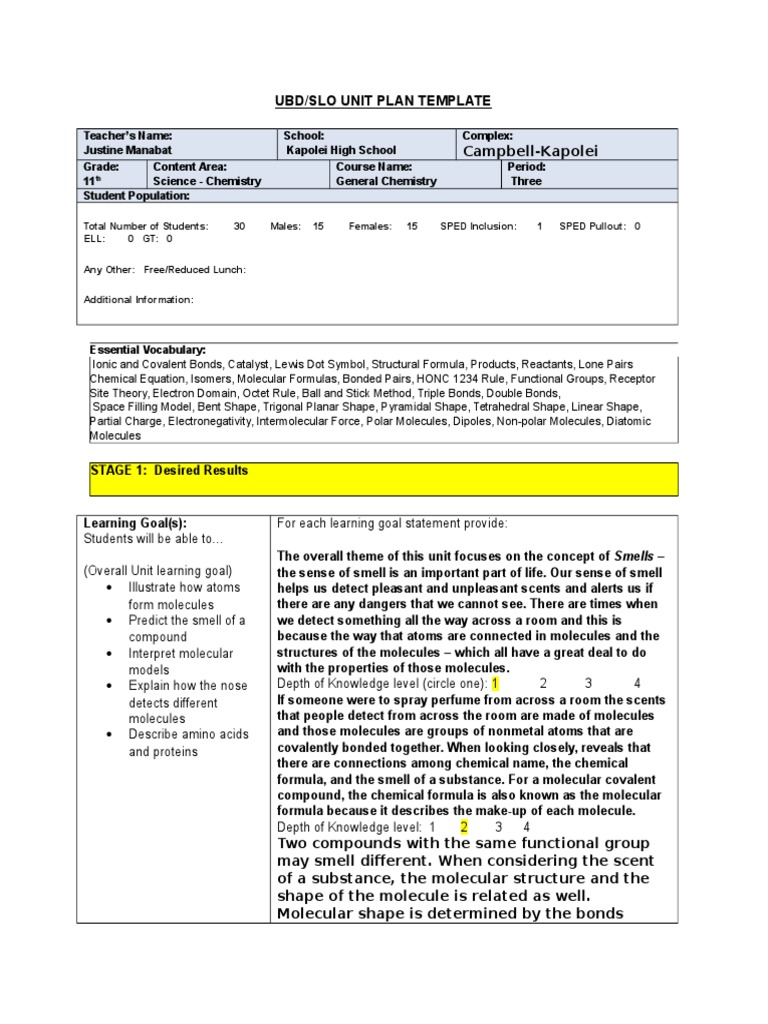 Chemistry Unit Plan: Molecules and Smell | PDF | Chemical Bond | Molecules