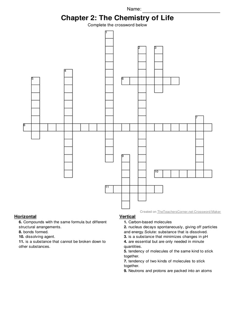Chemistry of Life Crossword Puzzle | PDF