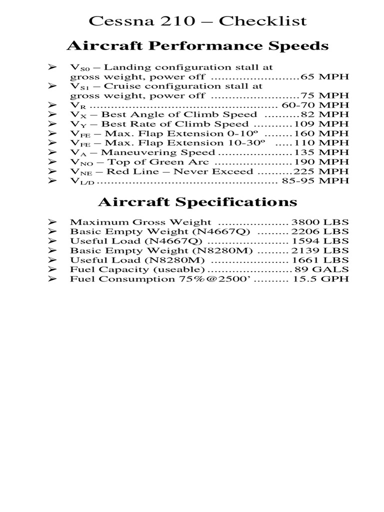 Cessna 210 Comprehensive Checklist | PDF | Flap (Aeronautics) | Landing ...