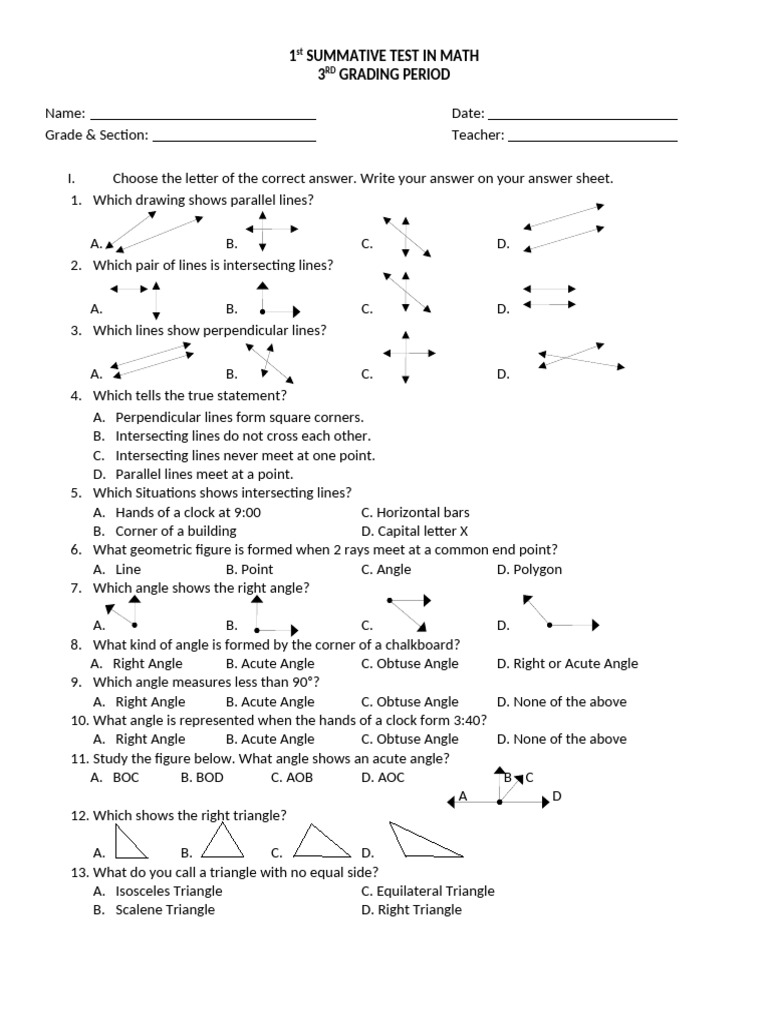 1st Summative 3rd Quarter in Math | PDF | Rectangle | Triangle
