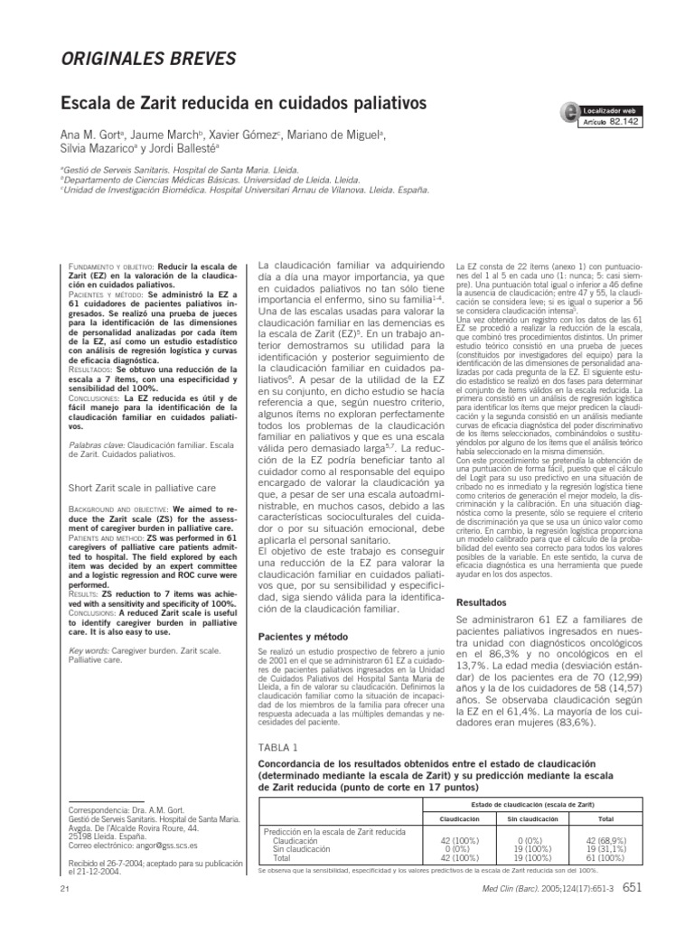 Escala de Zarit Reducida | Descargar gratis PDF | Regresión logística ...