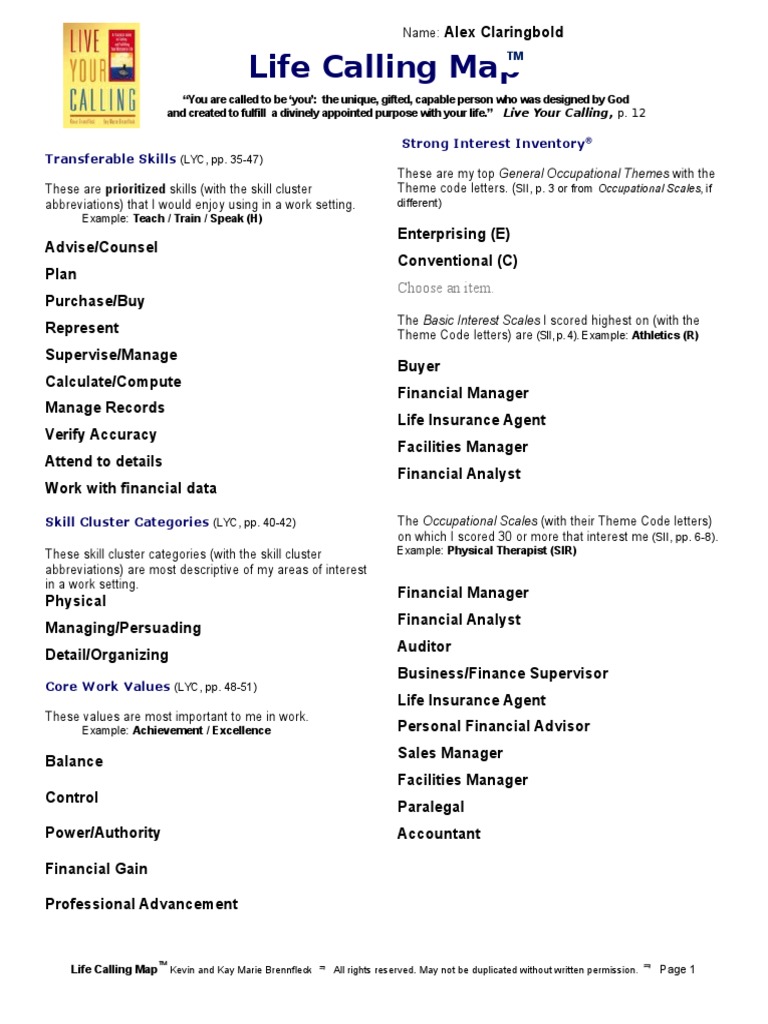 Life Calling Map | PDF | Personality Type | Psychological Concepts