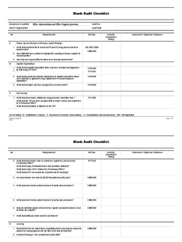 Blank Audit Checklist | PDF | Audit | Accounting And Audit