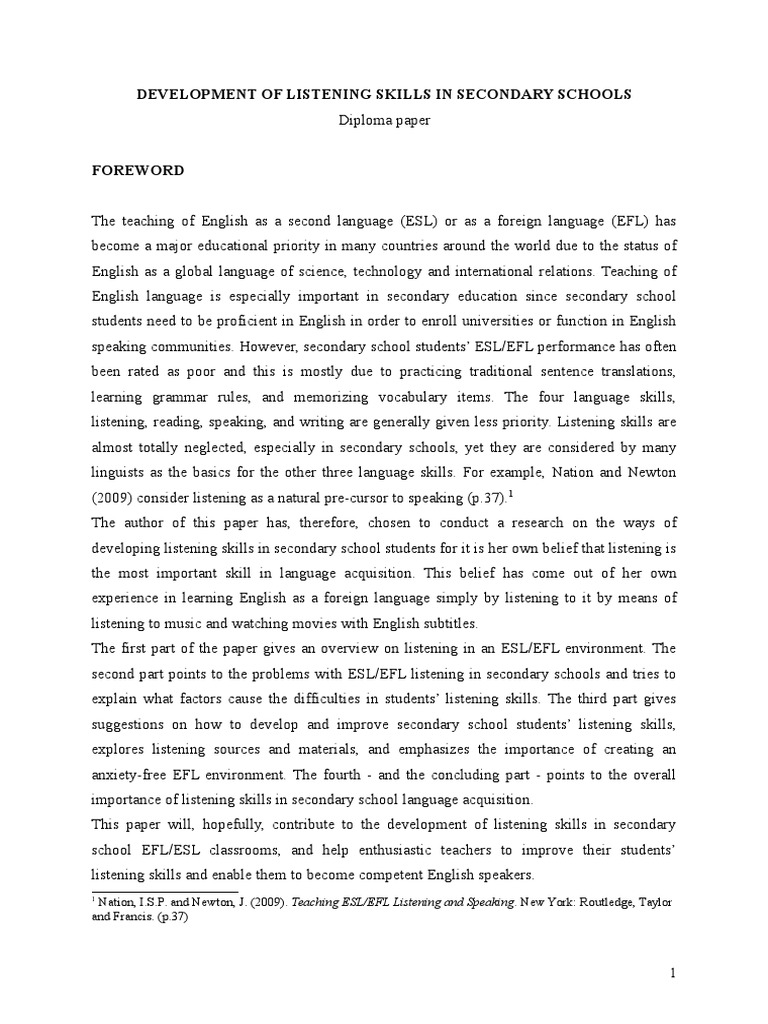 Development of Listening Skills | PDF | English As A Second Or Foreign ...