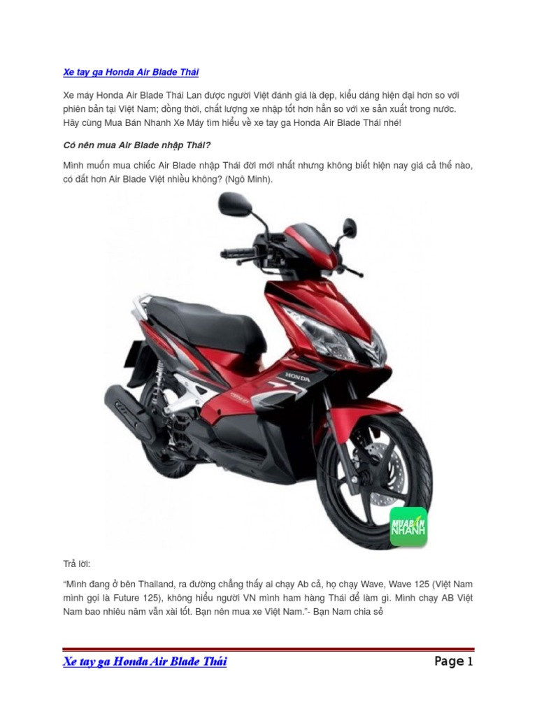 Xe Tay Ga Honda Air Blade Thái | PDF
