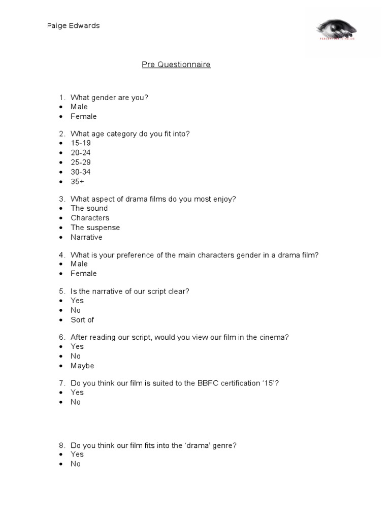Pre Questionnaire | PDF