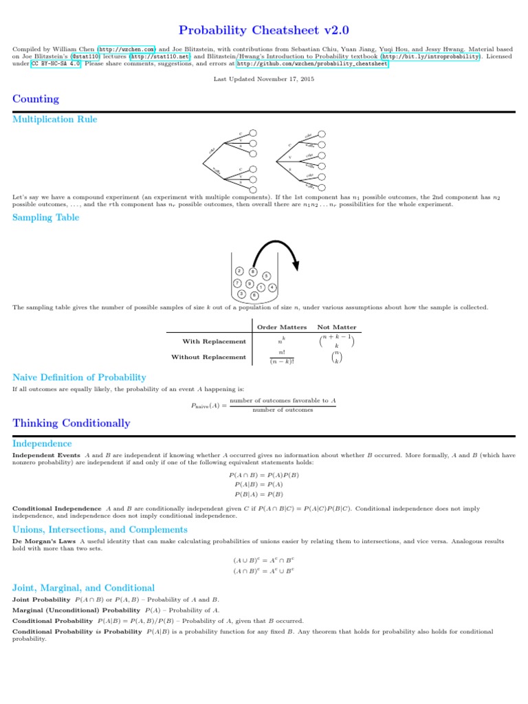 Probability Cheatsheet | PDF | Covariance | Normal Distribution