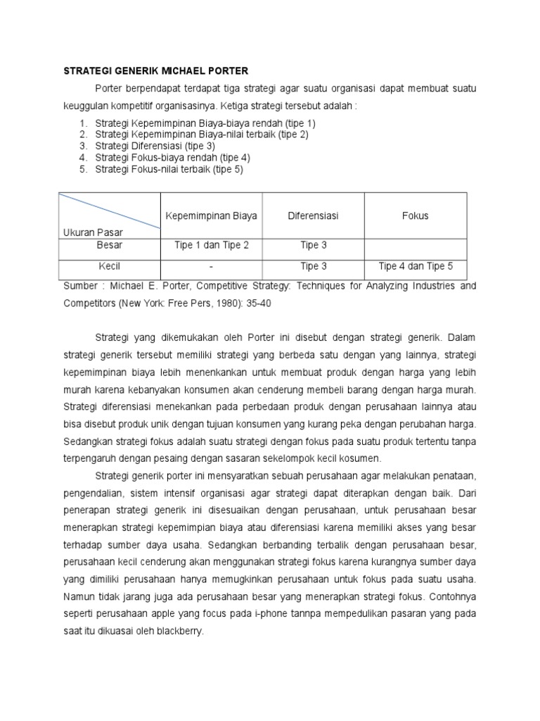 Strategi Generik Michael Porter | PDF