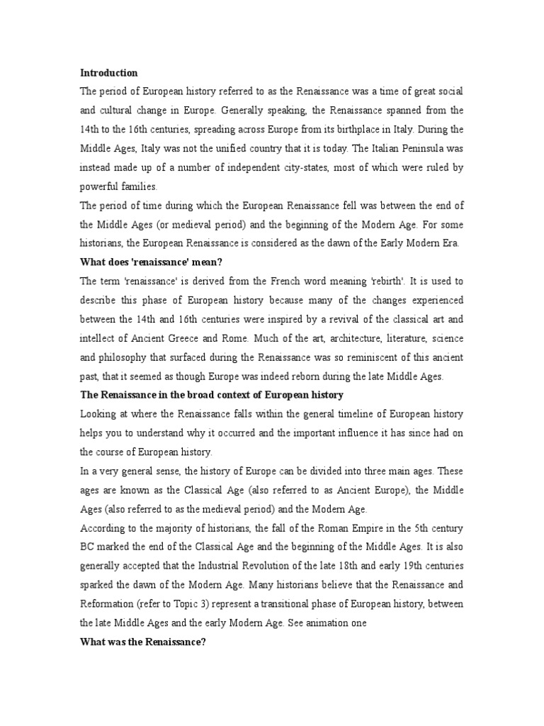 Overview of the European Renaissance | PDF | History Of Europe ...