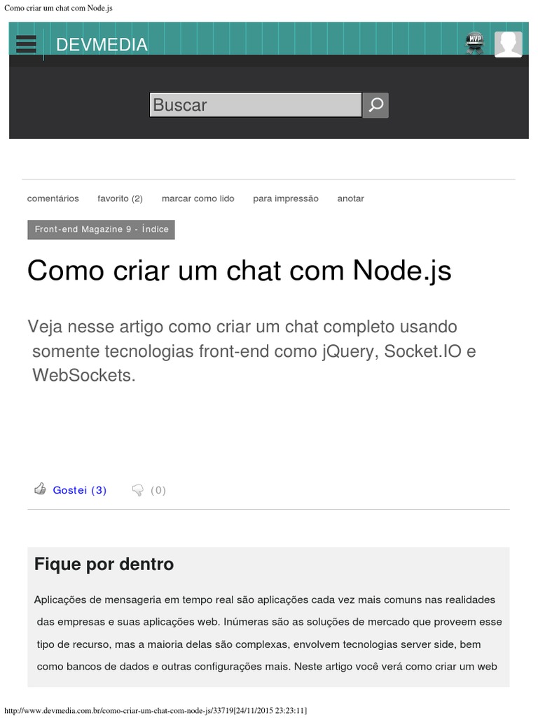 Criar Chat com Node.js e Socket.IO | PDF | Protocolo de transferência de hipertexto ...