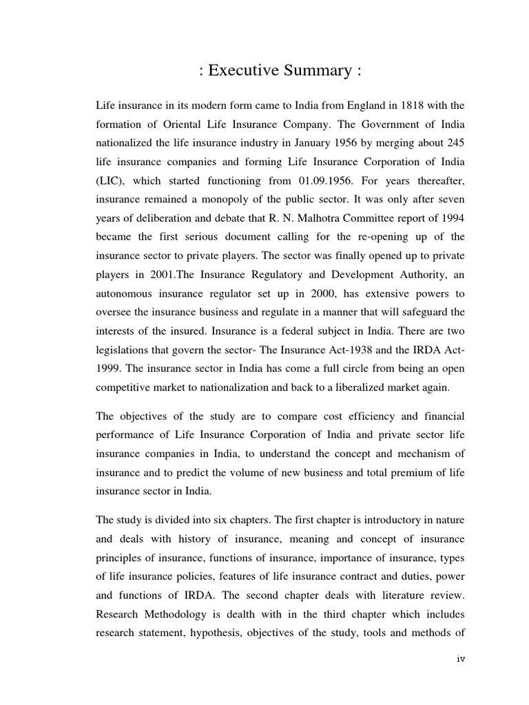 Life Insurance Industry Executive Summary Summary | Insurance | Economies