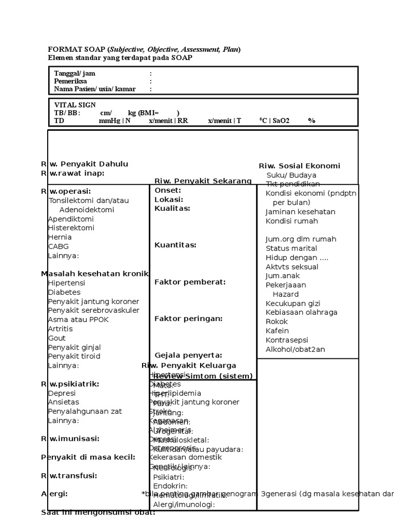 Format SOAP untuk Rekam Medis Pasien | PDF