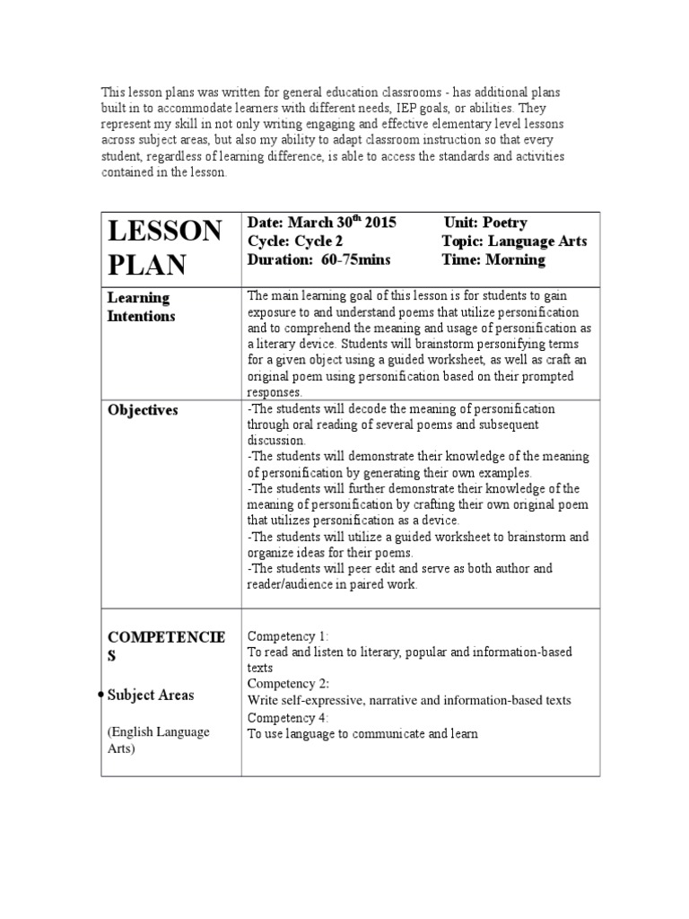 Lesson Plan Diverse Learners | PDF | Competence (Human Resources ...