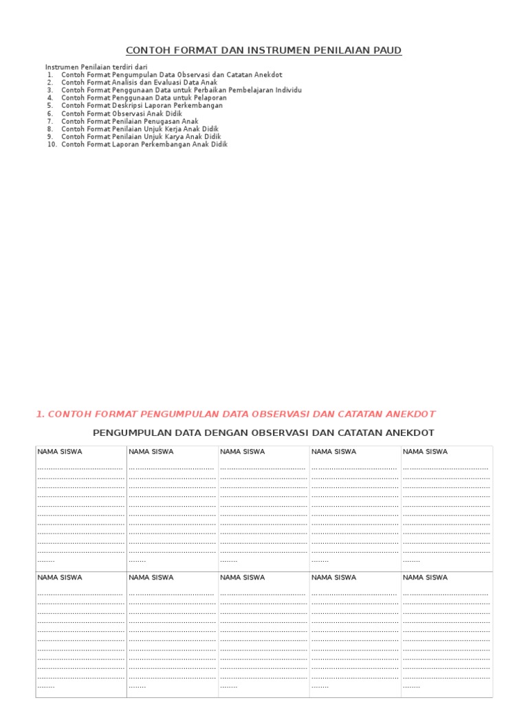 Contoh Format Evaluasi Penilaian Paud TK KB Tpa Sps | PDF | Karier & Perkembangan