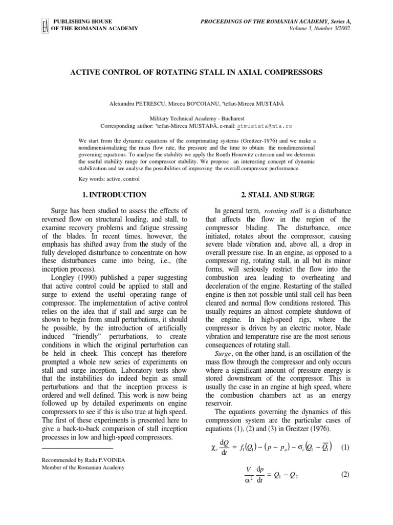 Active Control of Rotating Stall in Axial Compressors | PDF | Control Theory | Gas Compressor
