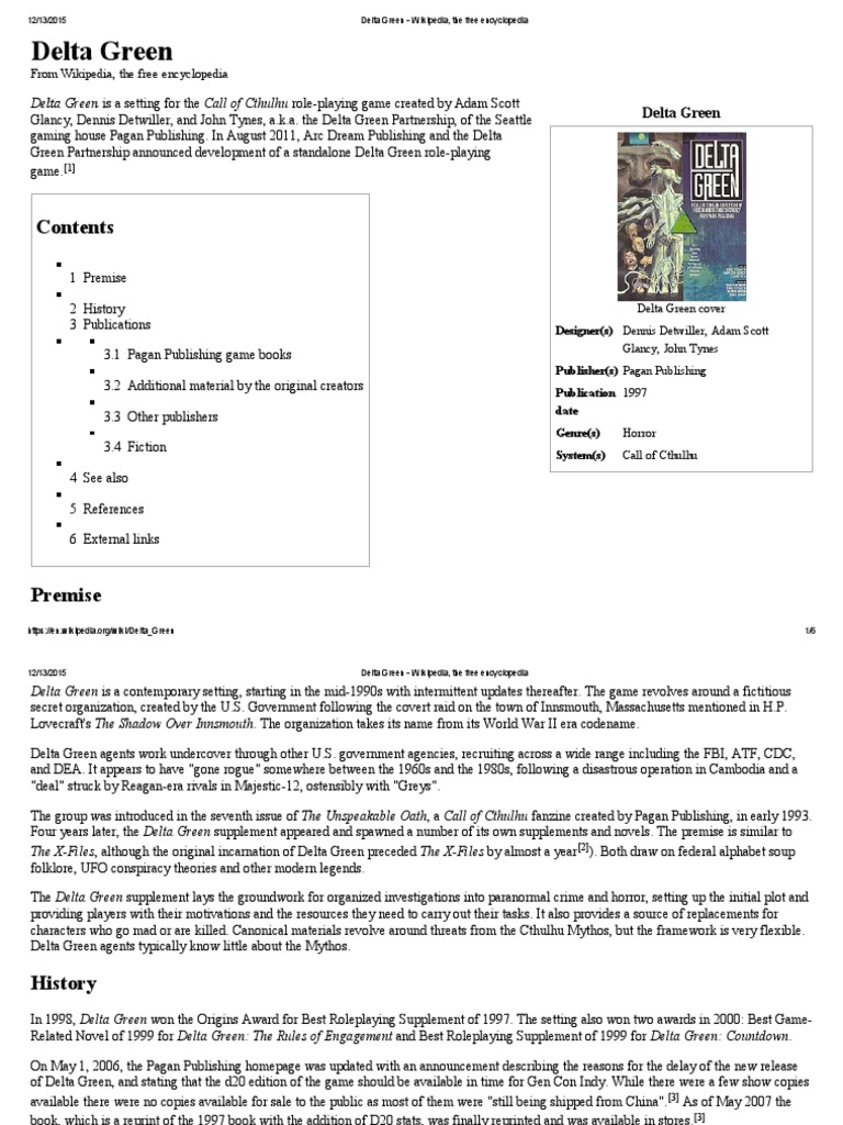 Delta Green - Wikipedia, The Free Encyclopedia | PDF | Role Playing ...