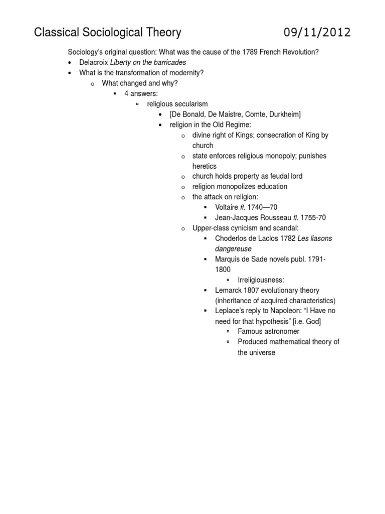 Classical Sociological Theory Overview | PDF | Max Weber | Oedipus Complex