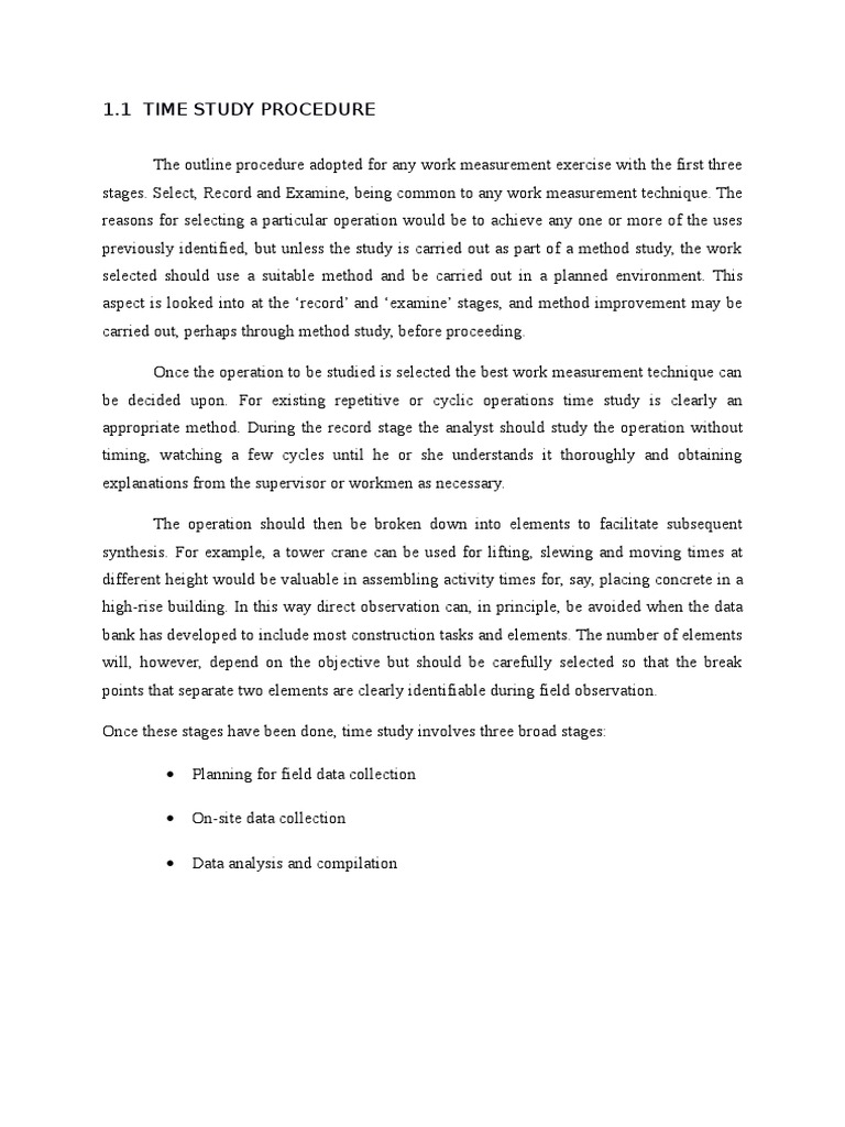 Time Study Procedure | PDF | Time | Employment