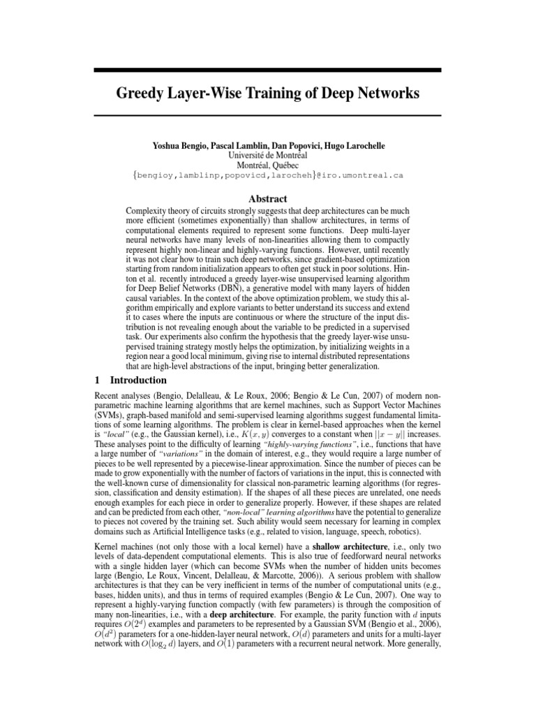 3048 Greedy Layer Wise Training of Deep Networks | PDF | Deep Learning | Artificial Neural Network
