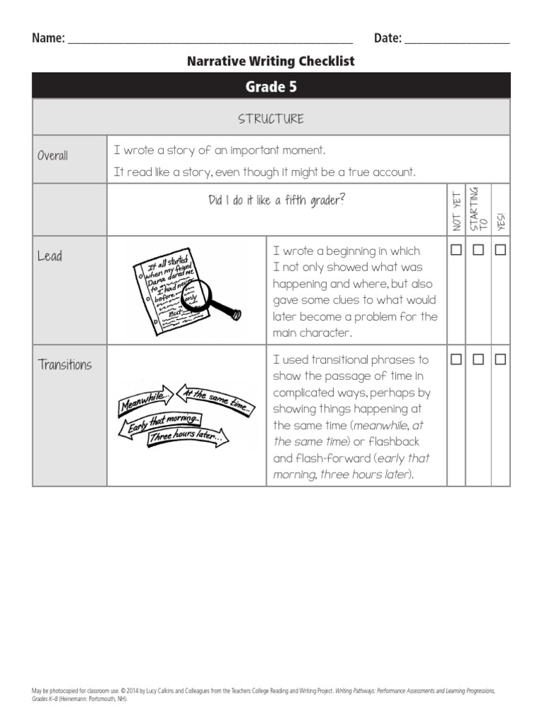Narrative Writing Checklist | PDF | Narrative | Semiotics