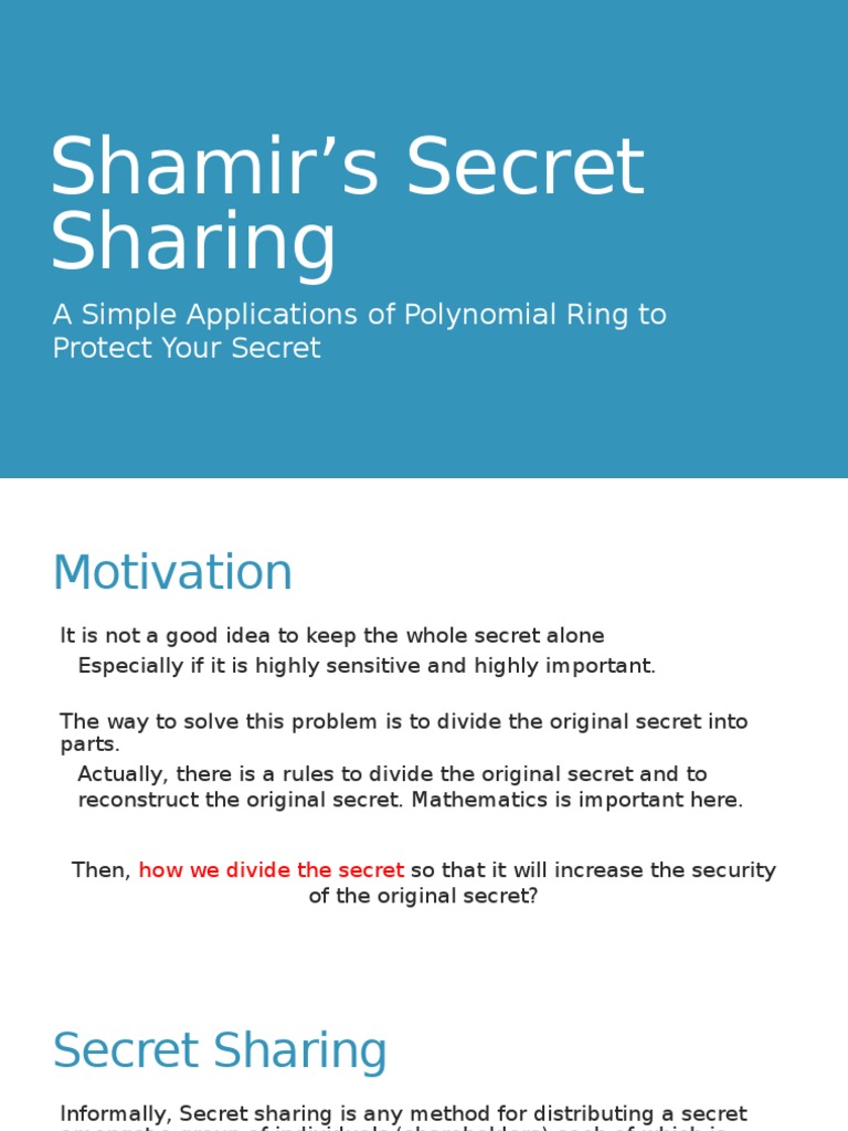 Shamir's Secret Sharing Scheme | PDF | Abstract Algebra | Areas Of ...