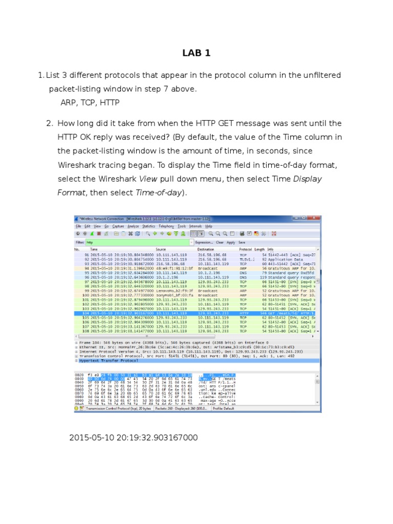 Wireshark Packet Analysis Lab 1 | PDF