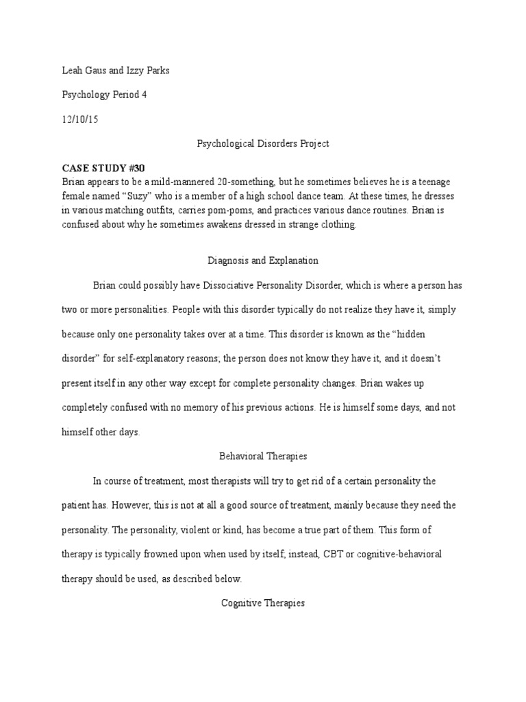 Case Studies on Psychological Disorders | PDF | Posttraumatic Stress ...