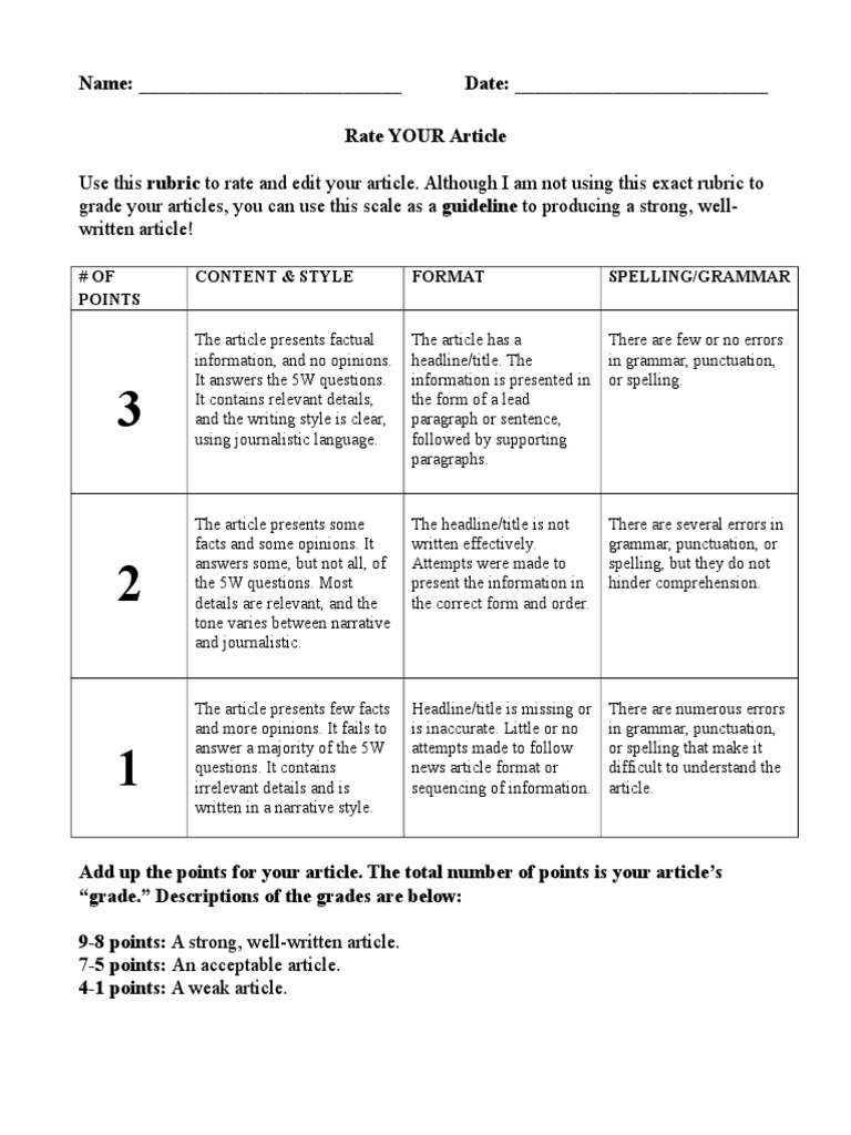 Article Rubric Guide | PDF