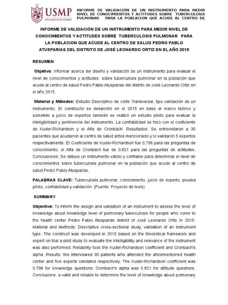 Informe de Validacion | PDF | Validez (Estadísticas) | Métodos de evaluación