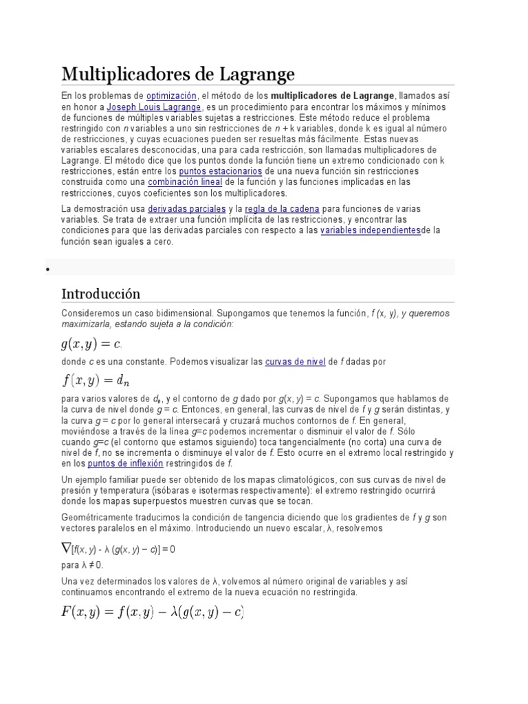 Multiplicadores de Lagrange | PDF | Análisis matemático | Conceptos matemáticos
