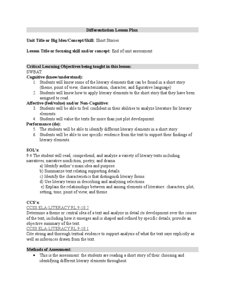 Short Story Assessment | PDF | Narration | Narrative