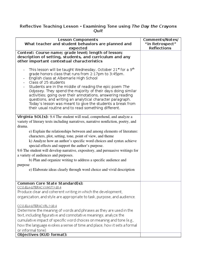 Reflective Teaching Lesson | PDF | Narrative | Homer