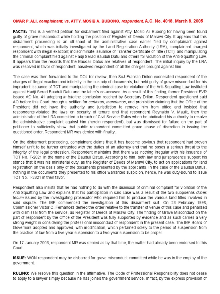 Disbarment of Atty. Mosib A. Bubong | PDF | Practice Of Law | Lawyer