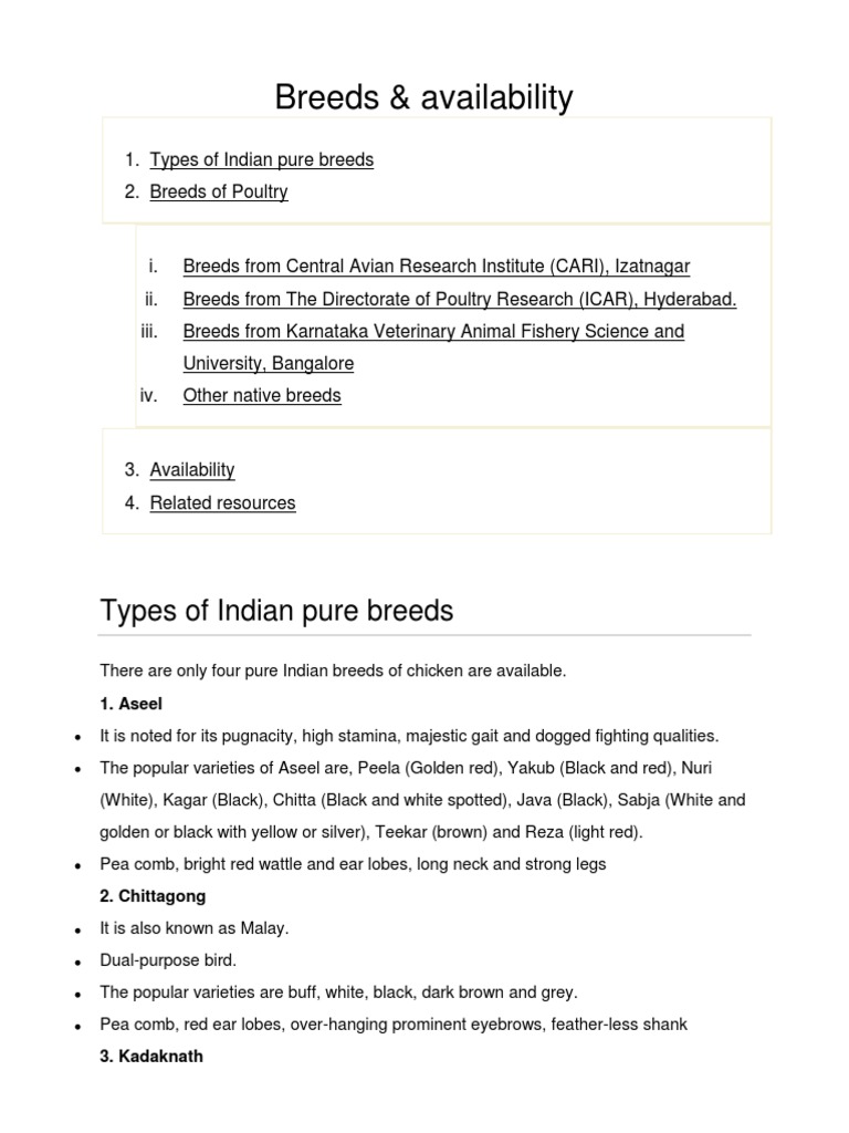 Breeds Pdf Chicken Poultry