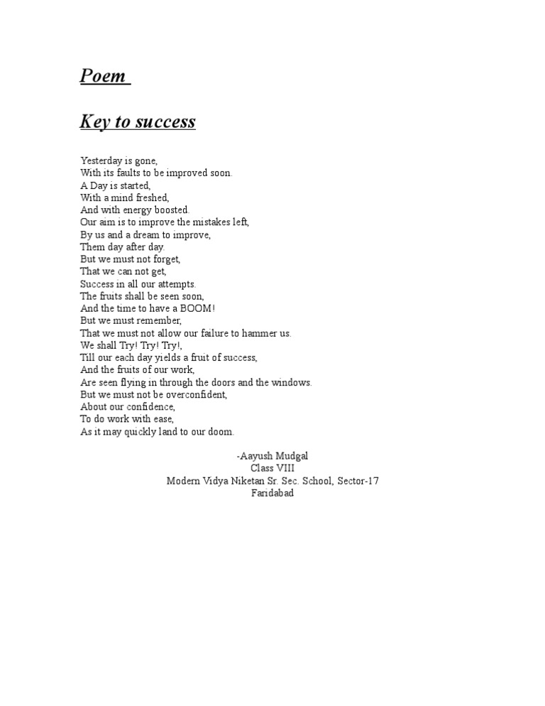 Keys to Success: A Motivational Poem | PDF