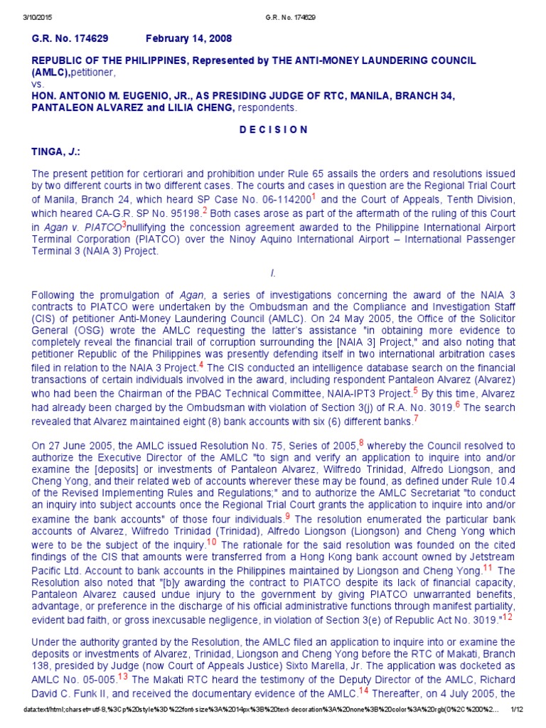 AMLC Vs Cheng - Amla Case | PDF | Search And Seizure | Search Warrant