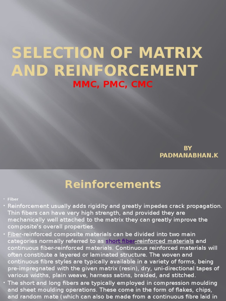 Selection of Matrix and Reinforcement | PDF | Composite Material ...