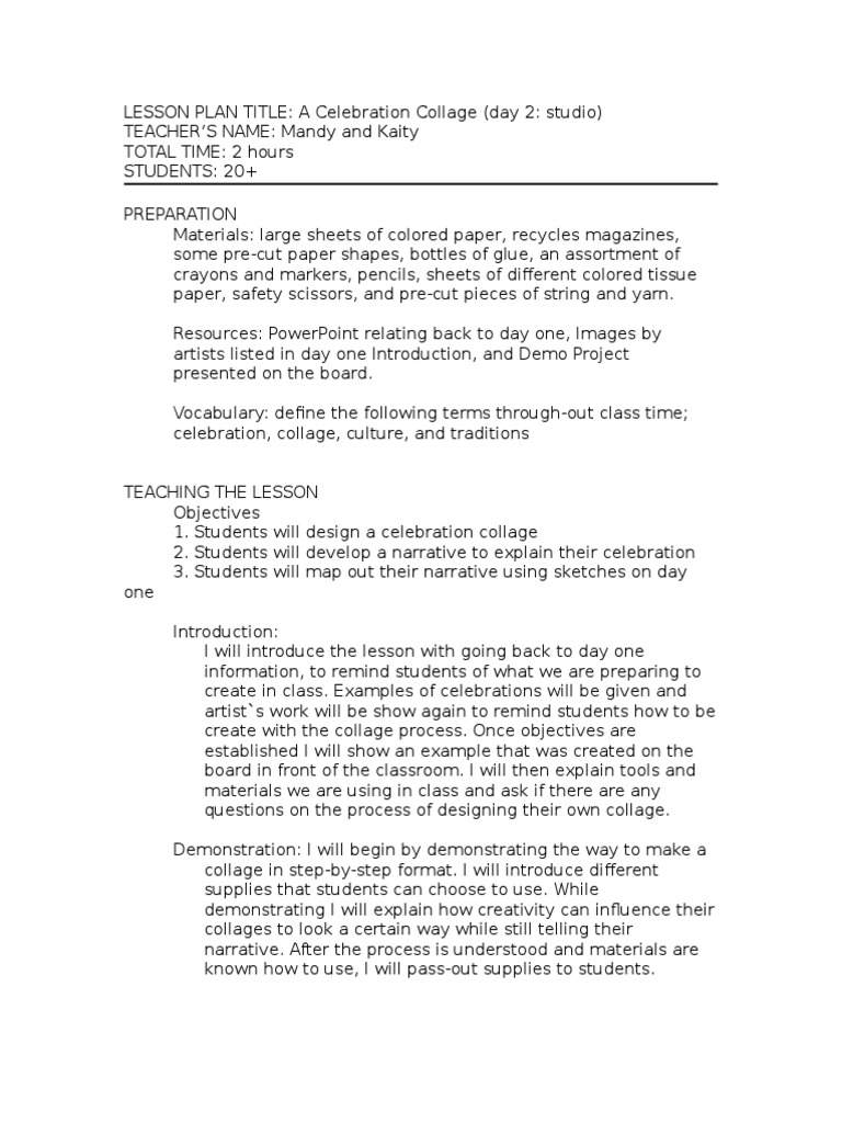 Lesson Plan - Celebration | PDF | Collage | Lesson Plan