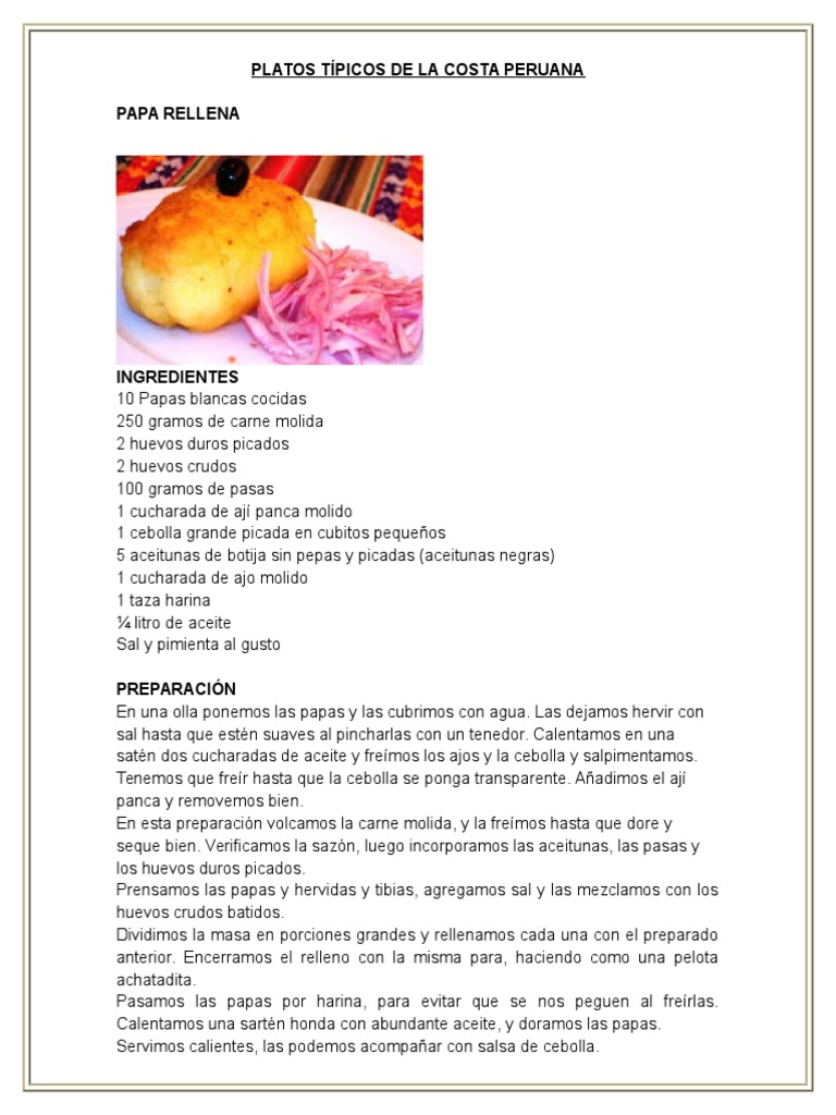 Platos Típicos de la Costa Peruana | PDF | Cilantro | Alimentos