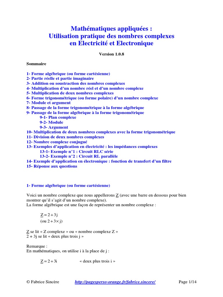 Cours Nombres Complexes Pdf Pdf
