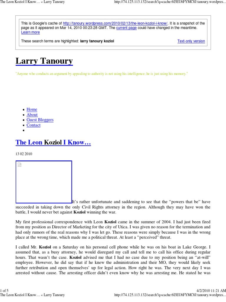2/14/2010, Larry Tanoury: The Leon Koziol I Know | PDF | Lawsuit ...