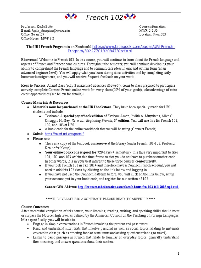 A Guide to Success in French 102: Course Syllabus Outlines Expectations ...