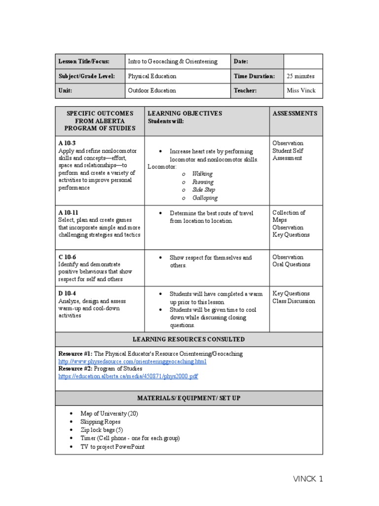 Orienteering Lesson Plan | PDF | Motivation | Motivational