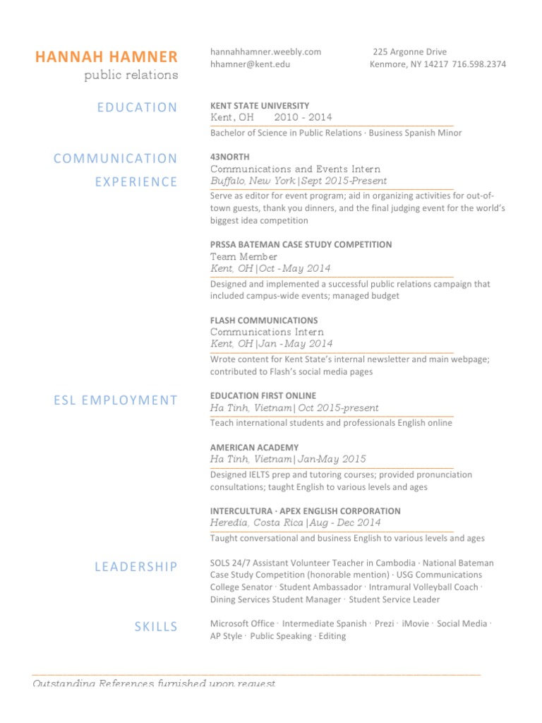 Public Relations Resume of Hannah Hamner | PDF | Social Science