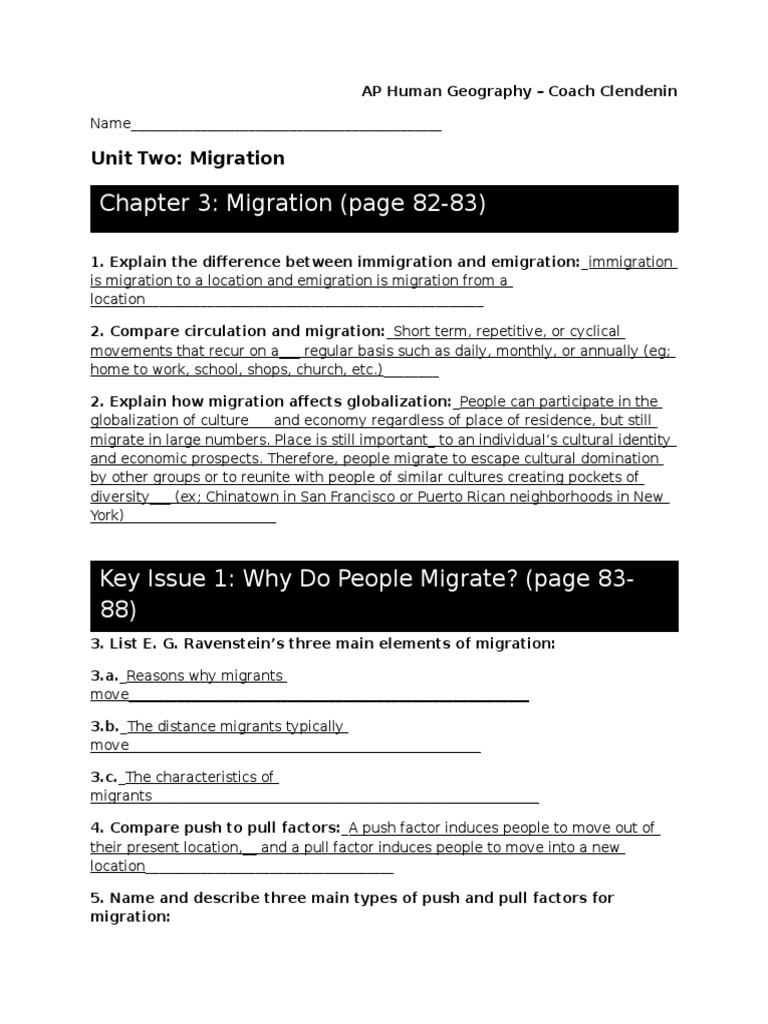 Chapter 3 Study Guide-Answer Sheet | PDF | Foreign Worker | Immigration