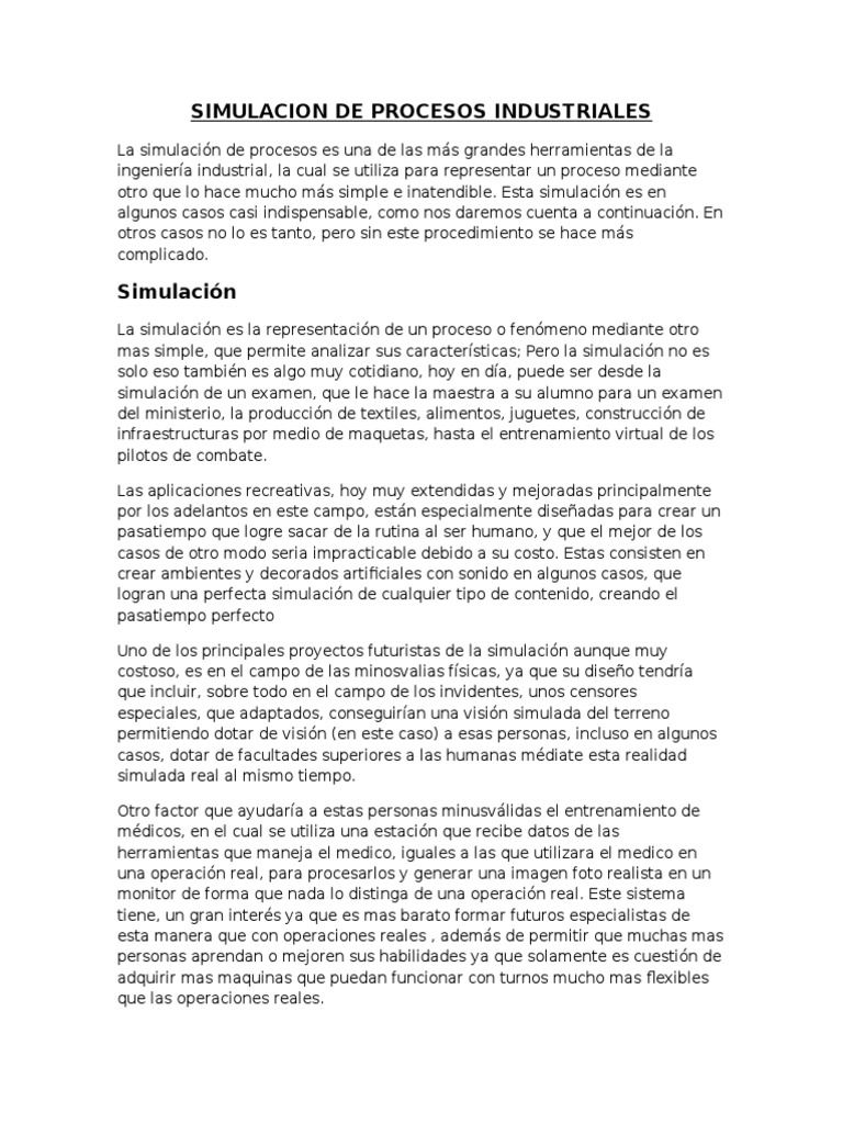 Simulacion de Procesos Industriales | PDF | Simulación | Software