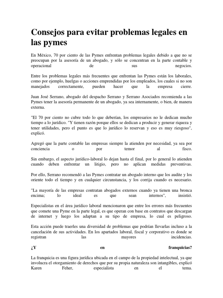 Consejos para Evitar Problemas Legales | PDF | Pequeñas y medianas ...