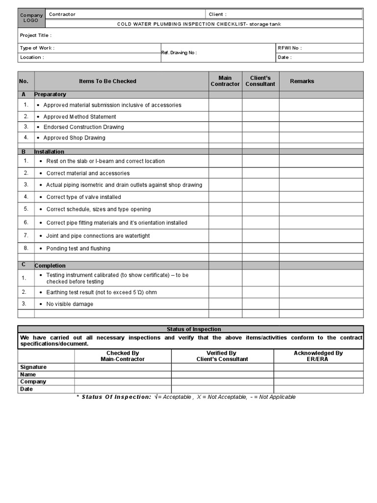 M - CW - Storage Tank INSPECTION CHECKLIST | PDF